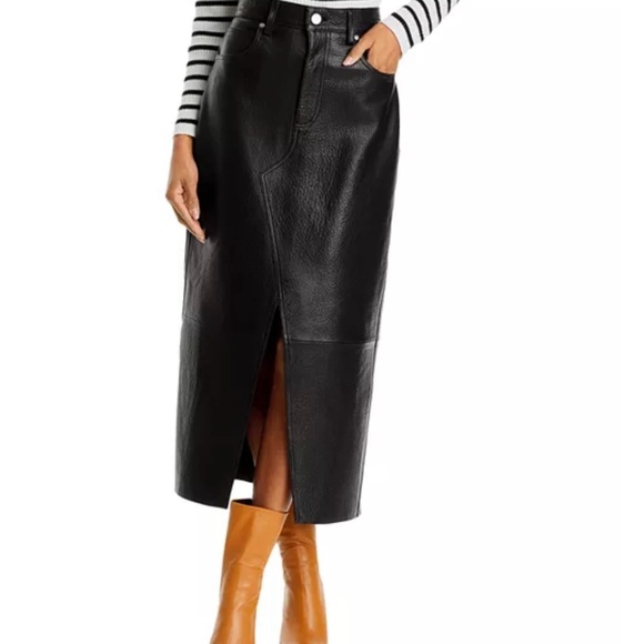 Frame Denim | Skirts | Frame Denim Black Leather Midi Skirt | Poshmark